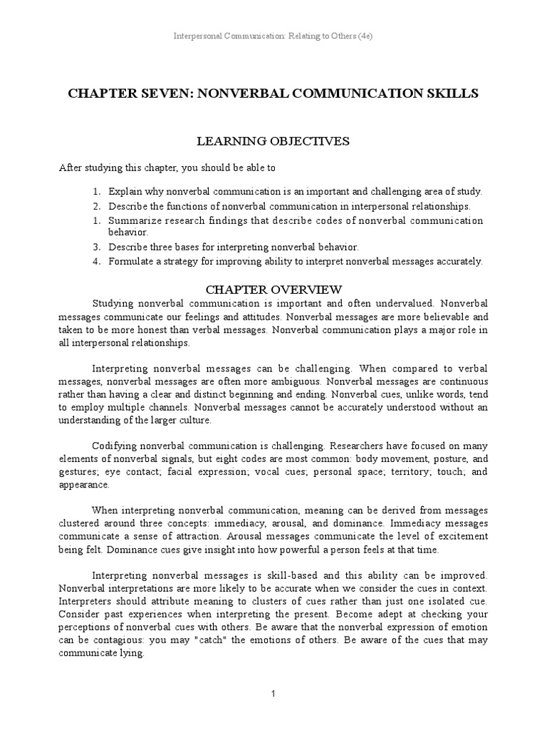 Interpersonal Communication (Notes - Chapter 7) Student | PDF ...