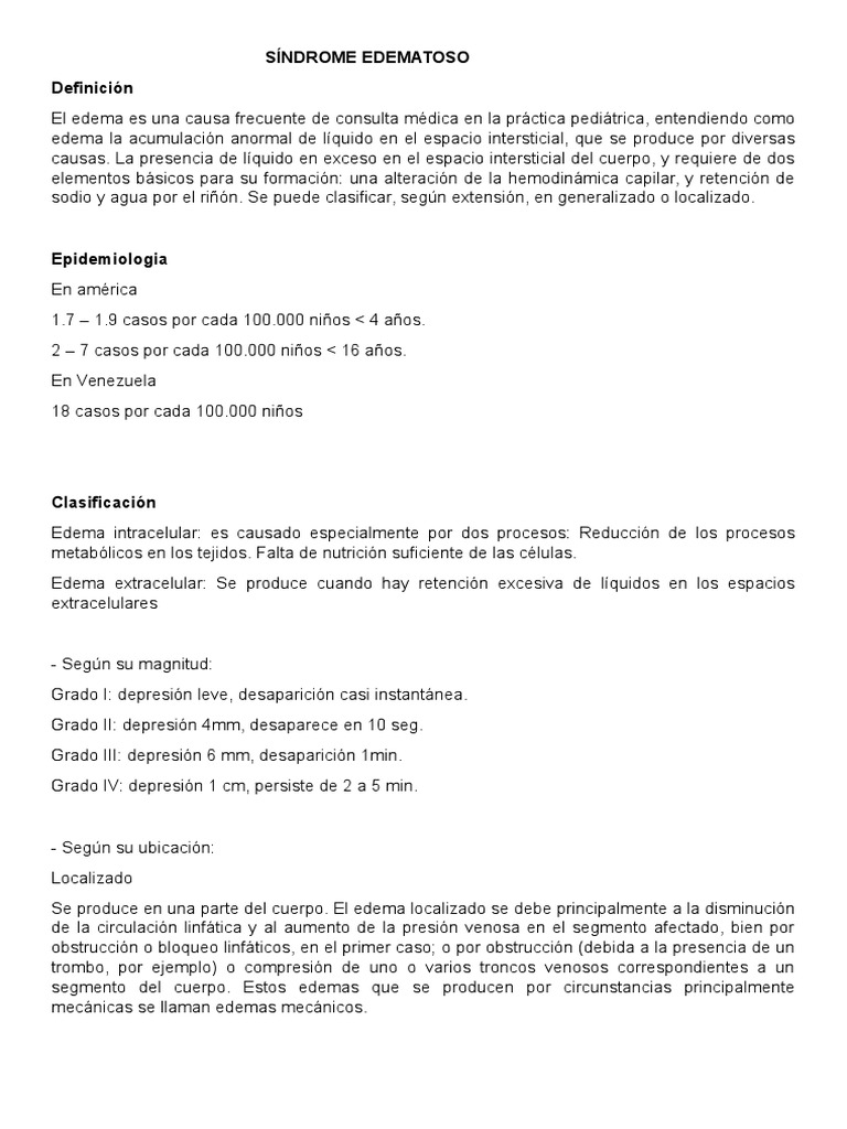 Síndrome Edematoso en Pediatría | PDF | Edema | Enfermedades y trastornos