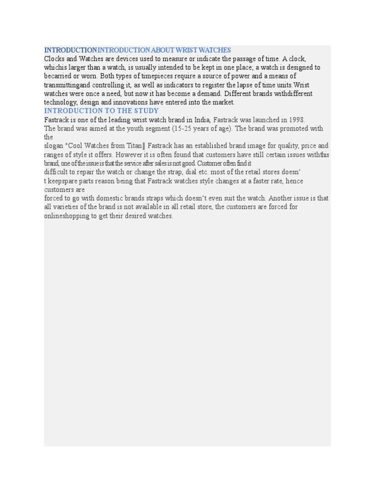 Introductionintroduction About Wrist Watches | PDF | Watch | Sampling ...