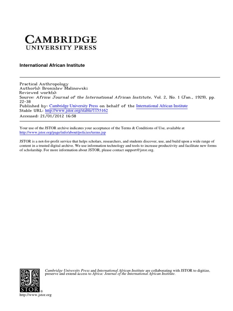 Malinowski's Practical Anthropology Insights | PDF | Anthropology | Jurisprudence