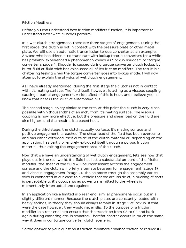 Friction Modifiers | PDF | Clutch | Friction