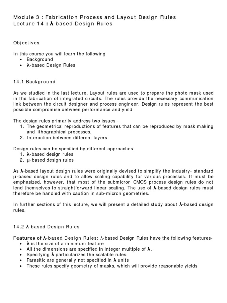 λ-Based Design Rules for Fabrication Process and Layout | PDF | Field ...