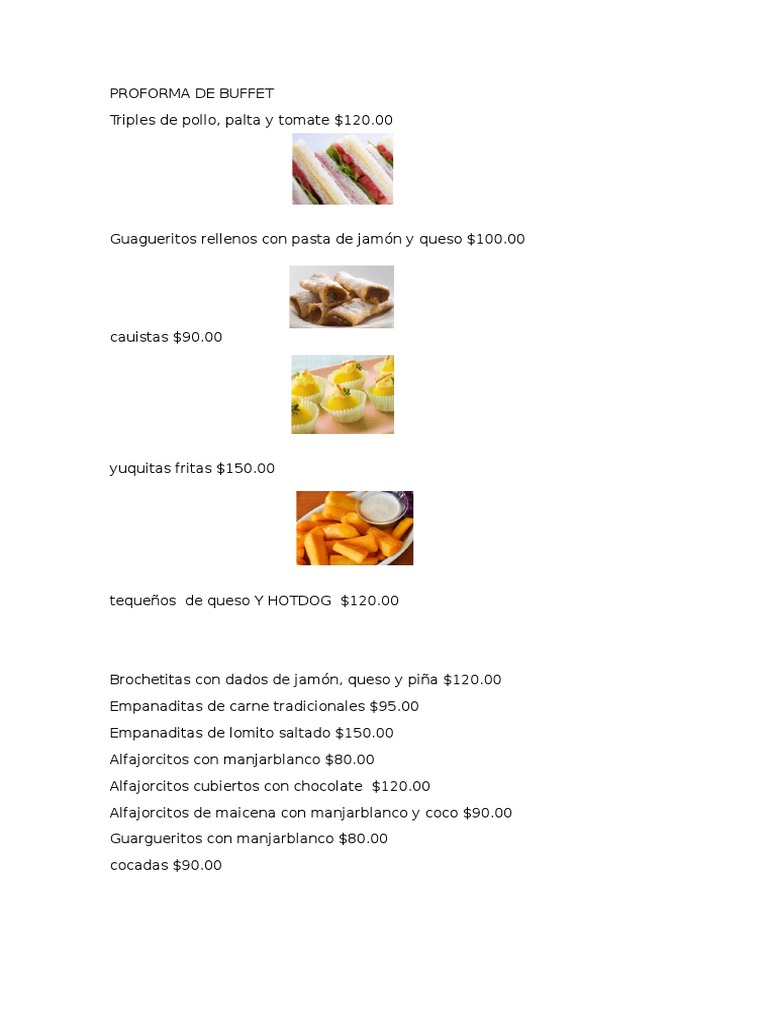 Proforma de Buffet | PDF | Cocina europea | Comida regional y étnica