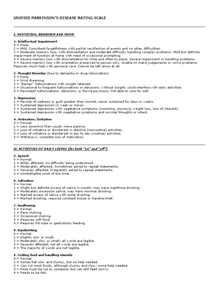 Unified Parkinson's Disease Rating Scale (UPDRS) | PDF | Major ...
