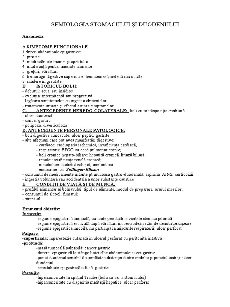 Semiologia Stomacului Şi Duodenului | PDF