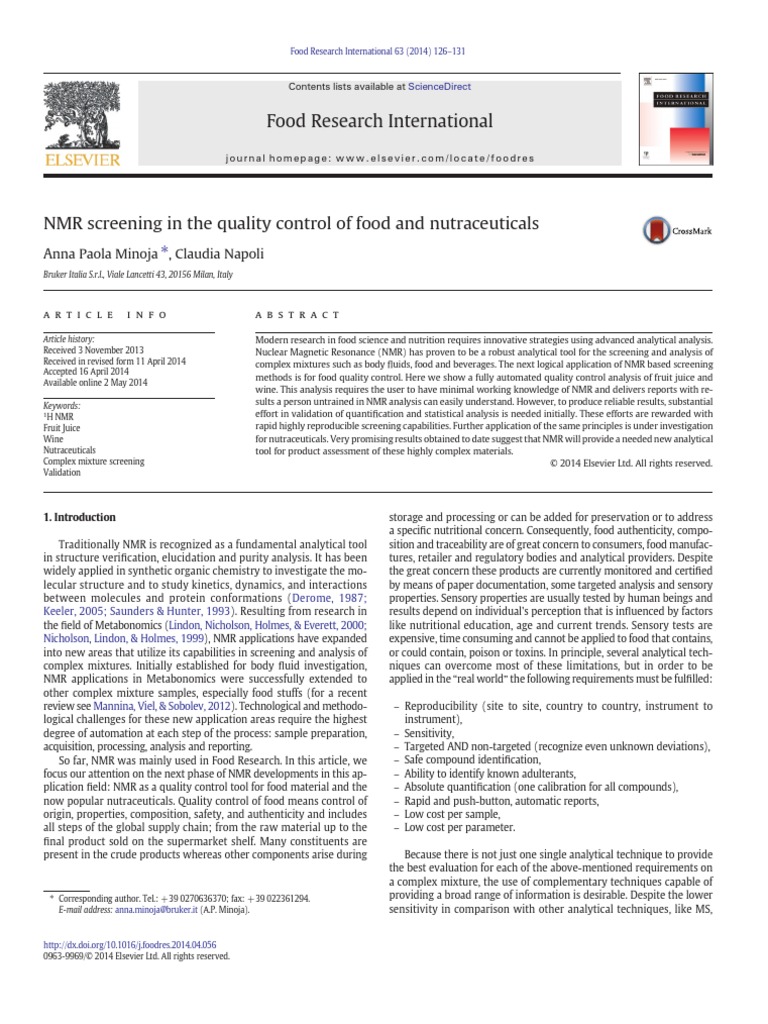 NMR Screening in The Quality Control of Food and Nutraceuticals ...