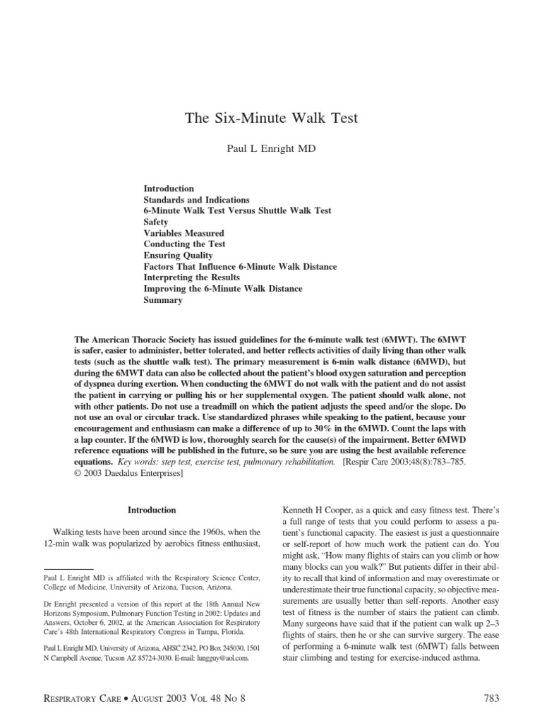 6 Minute Walk Test Vs Shuttle Walk Test | PDF | Myocardial Infarction ...