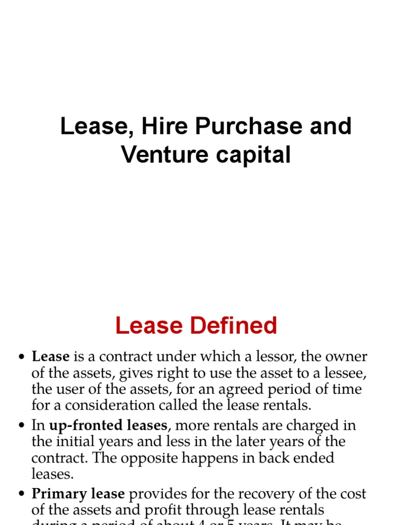 Lease Hirepurchase & Venture Capital | PDF | Project Finance | Lease