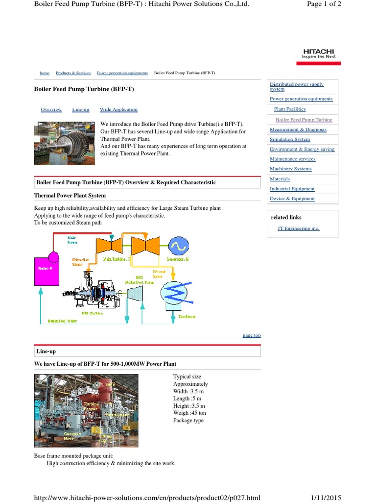 Boiler Feed Pump Turbine (BFP-T) | PDF