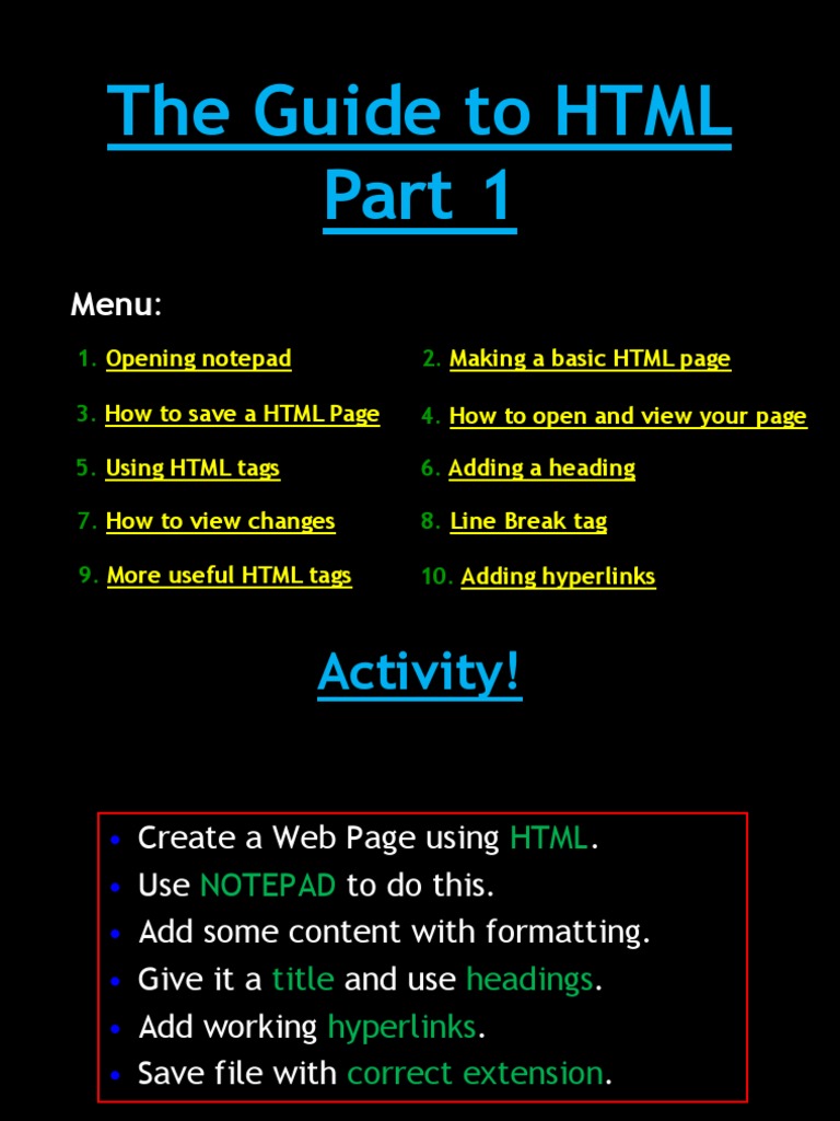 Guide To HTML Part1 | PDF | Web Page | Tag (Metadata)