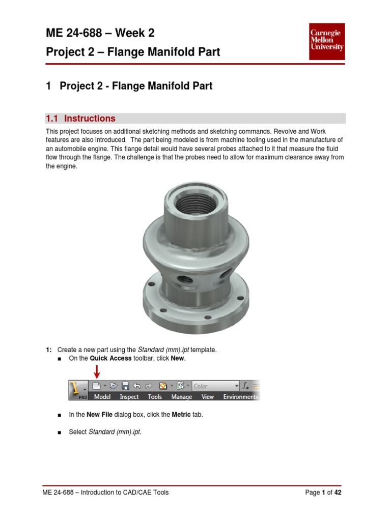 JJ306 Autodesk Inventor Week 2 - Project 2 - Flange Manifold Part | PDF ...