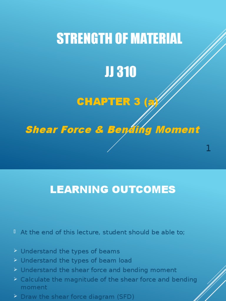 JJ310 STRENGTH OF MATERIAL Chapter 3 (A) Shear Force & Bending Moment A | PDF | Bending | Beam ...