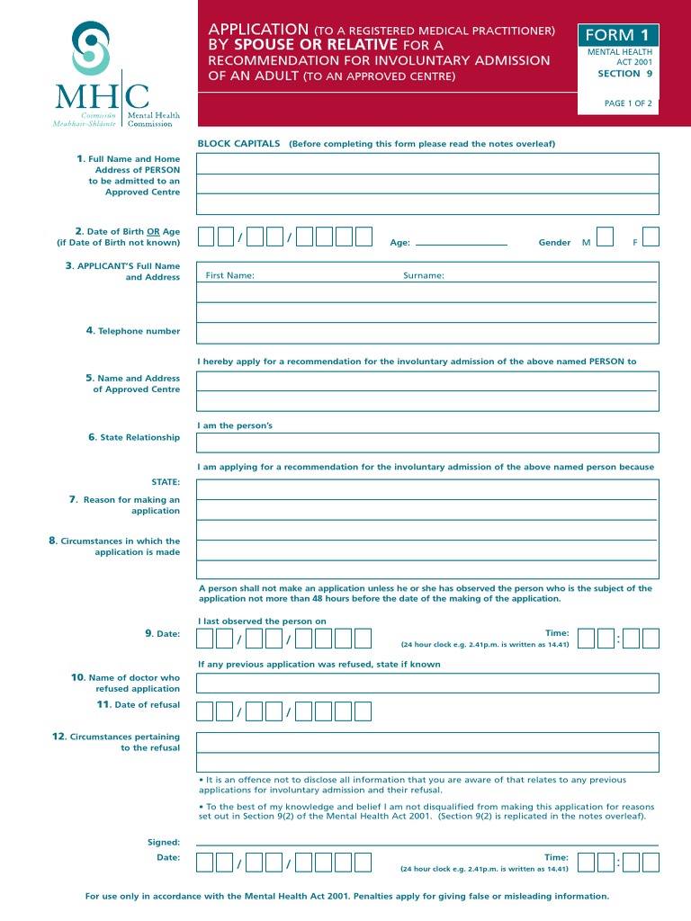 Application for Involuntary Psychiatric Admission of an Adult | PDF ...