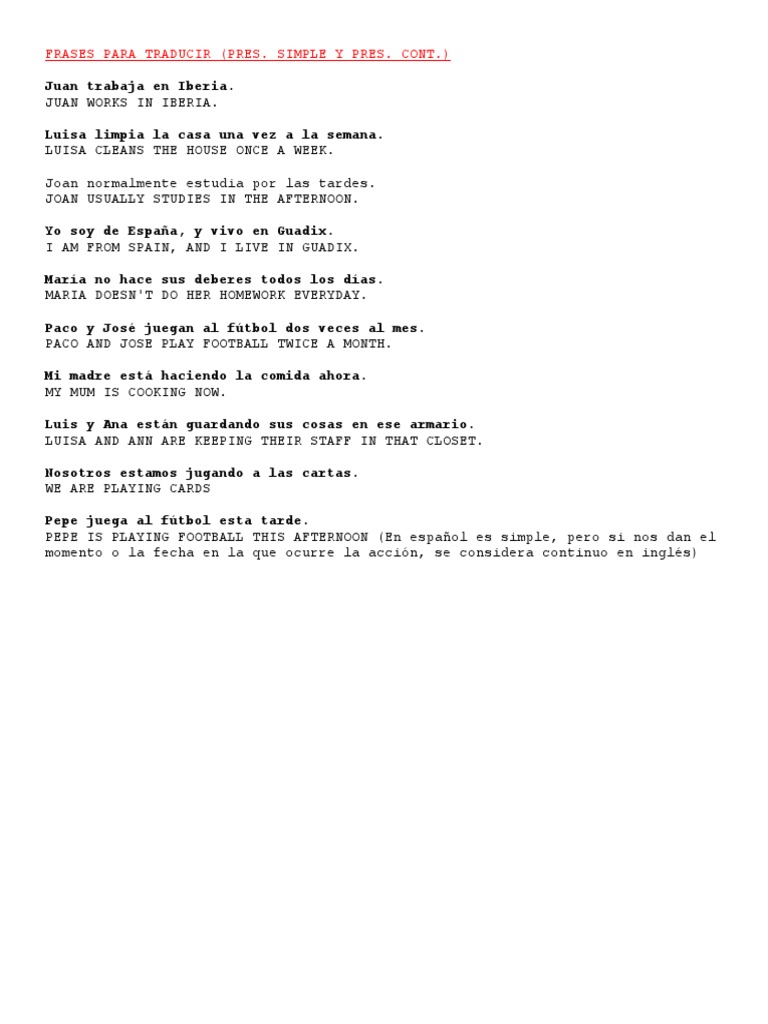 Frases para Traducir de Present Simple and Continuous | PDF