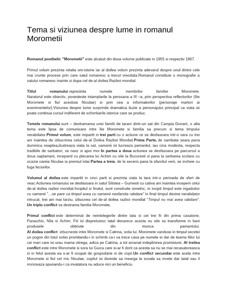 Morometii de Marin Preda eseu.