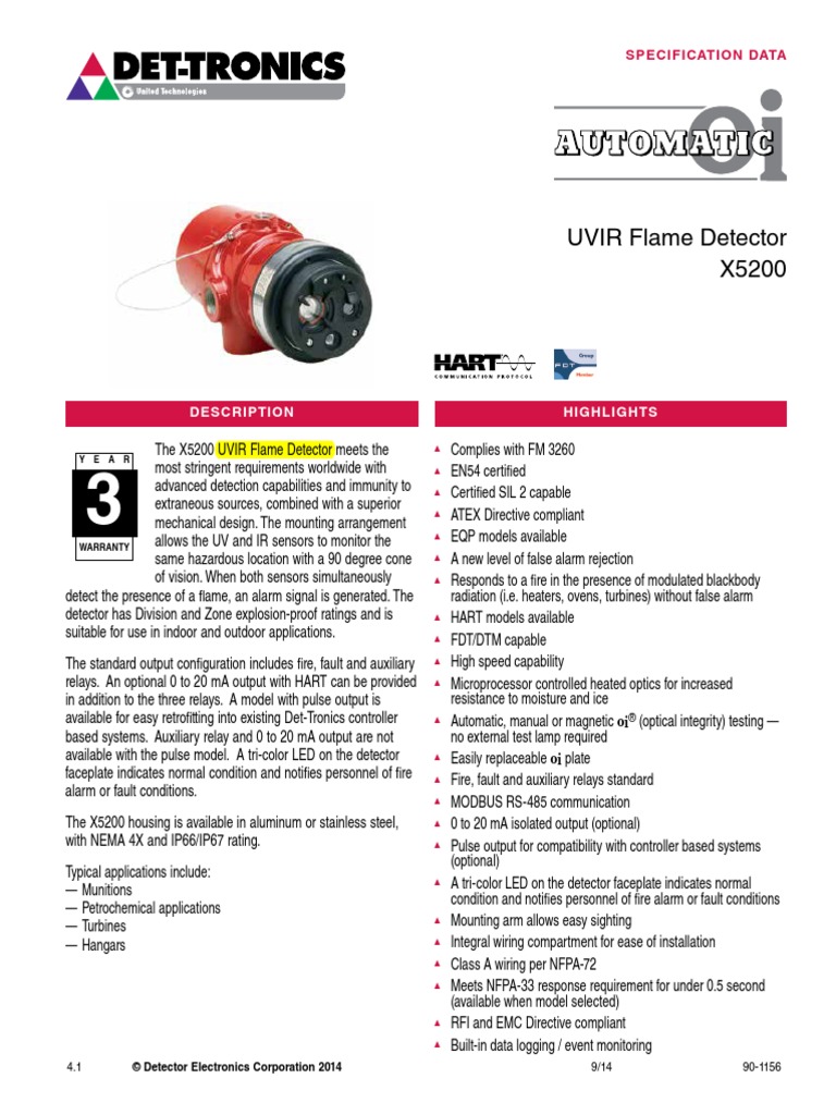 Detronics UV-IR Flame Detector Model X5200 | PDF | Relay | Electrical Engineering