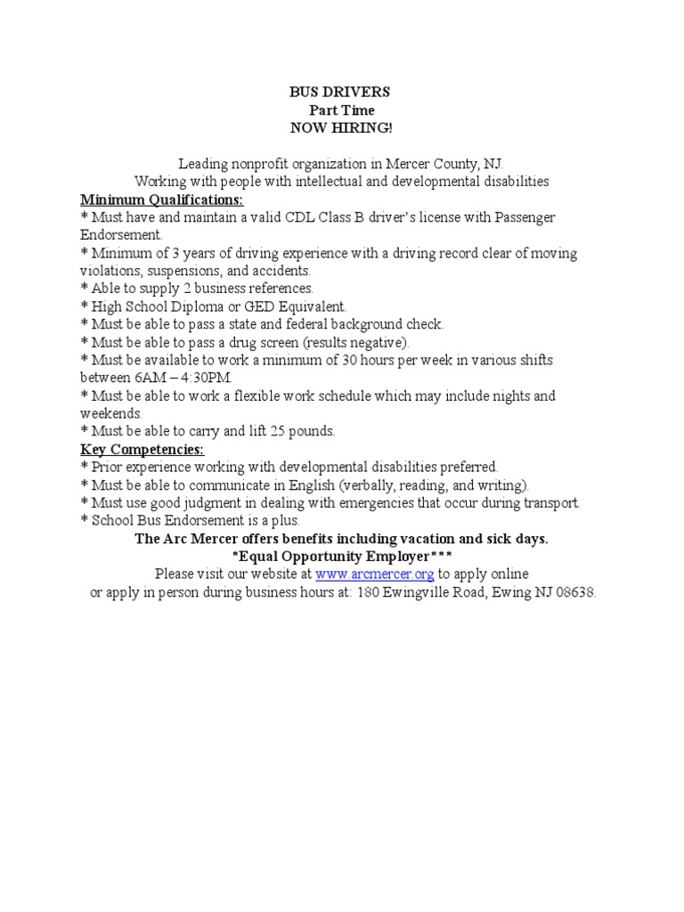 Part-Time Bus Driver Jobs in NJ | PDF
