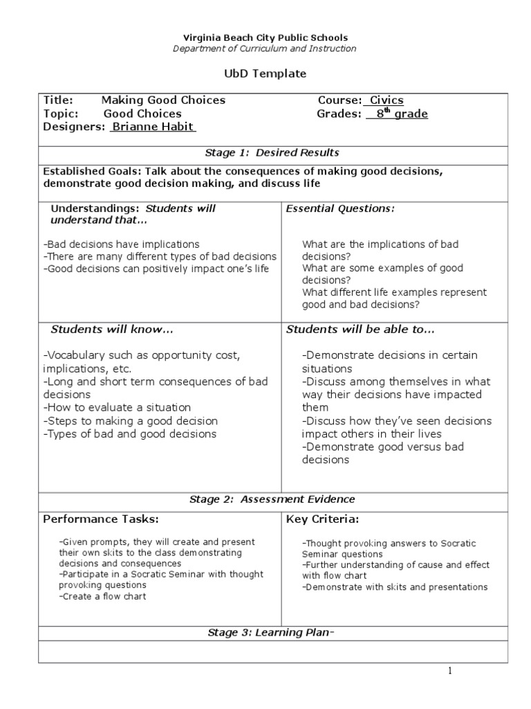Good Choices in Decision Making | PDF | Curriculum | Lesson Plan