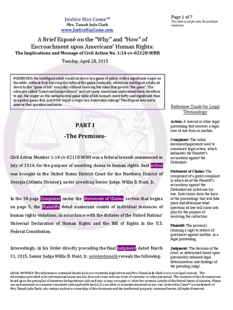 Message and Implications of Civil Action No. 1-14-Cv-02128-WBH | PDF ...