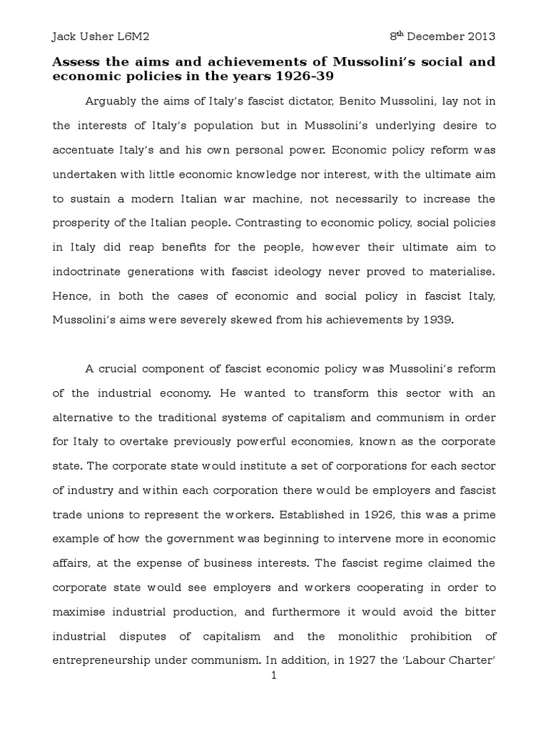 Mussolini's Economic and Social Policies | PDF | Kingdom Of Italy ...