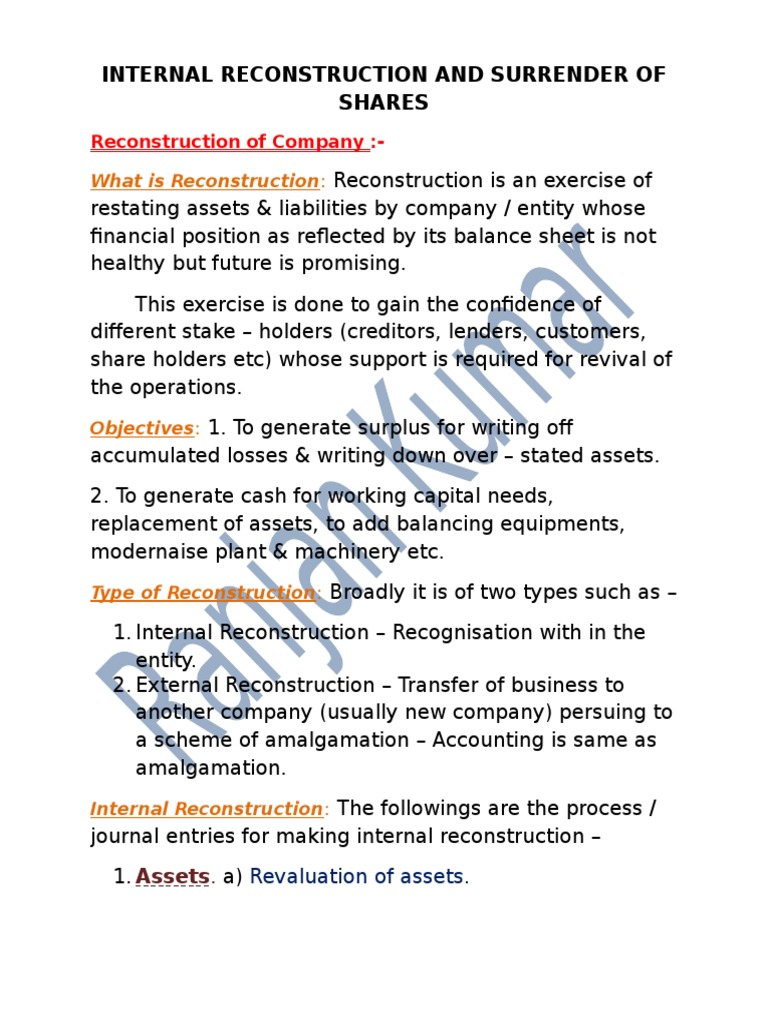 Internal Reconstruction Help | PDF | Book Value | Equity (Finance)