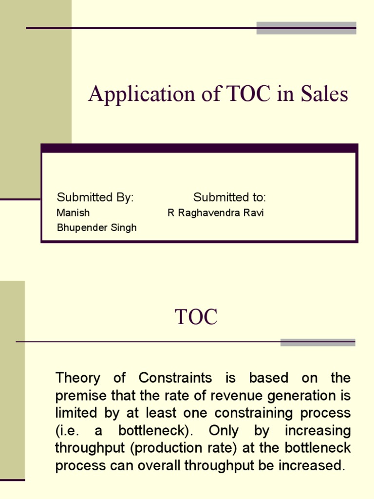 Application of TOC in Sales | PDF | Sales | Business Economics