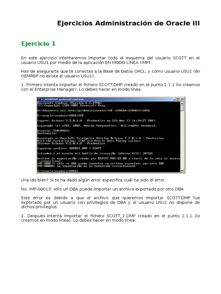 Ejercicios Administración de Oracle III | PDF | Apoyo | Archivo de ...