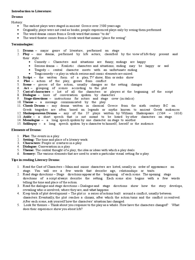 Drama Handout | Play (Theatre) | Theatre