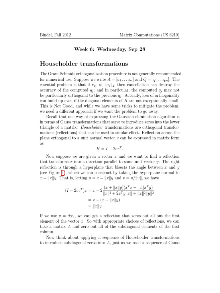 Householder Transformations in QR Decomposition | PDF | Matrix ...