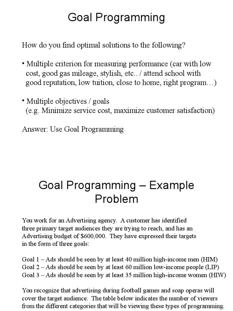 Goal Programming | PDF | Mathematical Optimization | Advertising