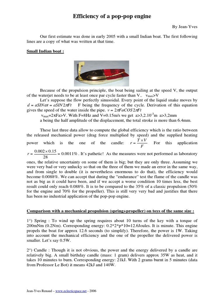 Efficiency of A Pop-Pop Engine | PDF | Nozzle | Engines