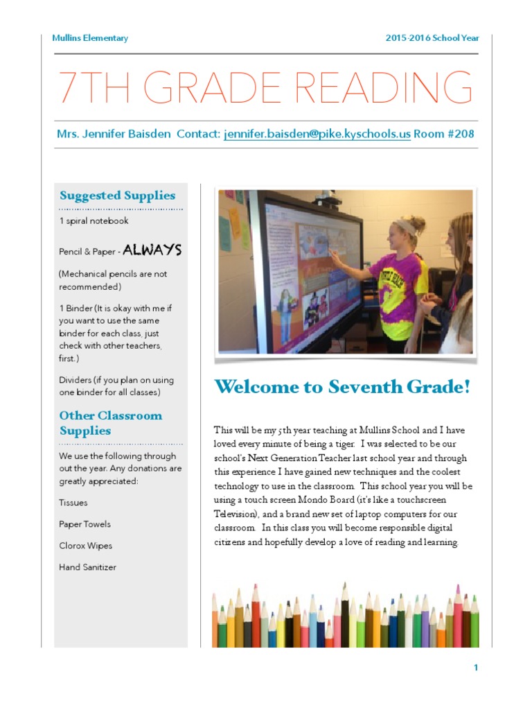 7th Grad Reading Newsletter | PDF