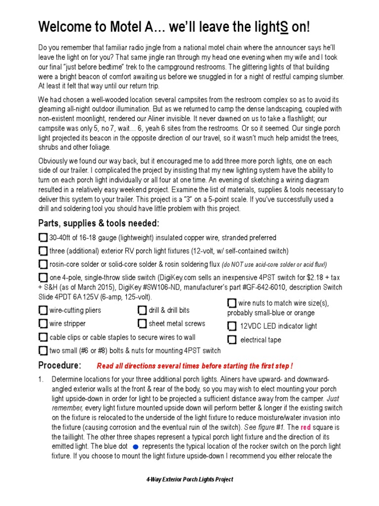 Aliner Ext Porch Light Project | PDF | Switch | Electrical Wiring