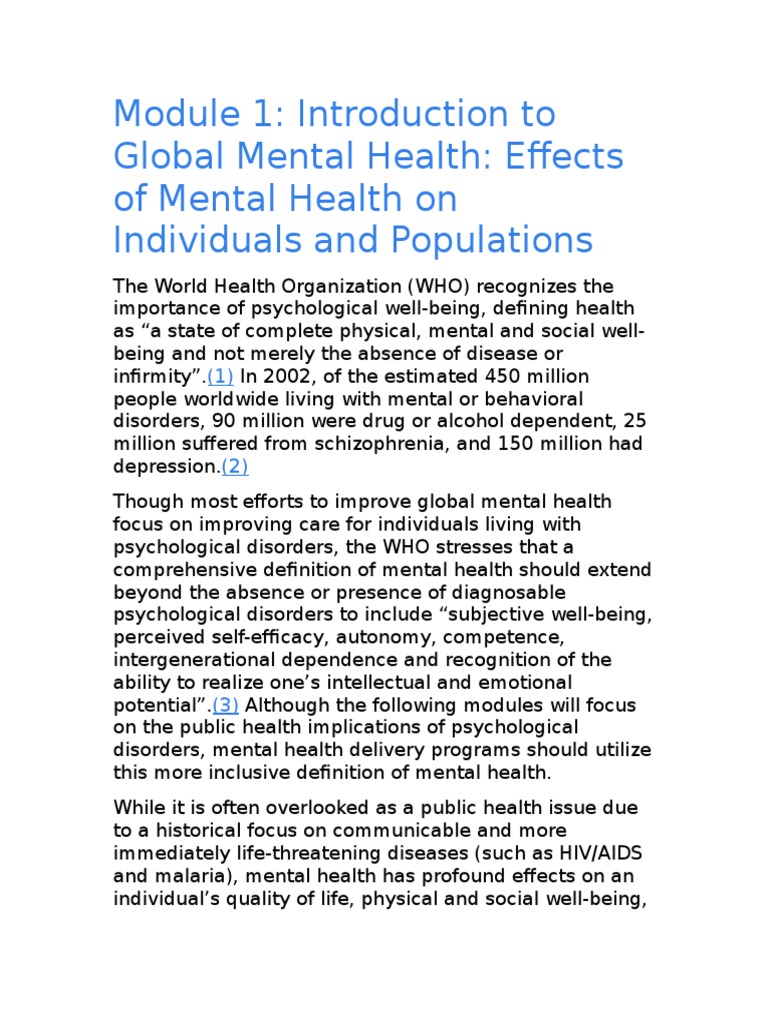 Module 1: Introduction To Global Mental Health: Effects of Mental ...