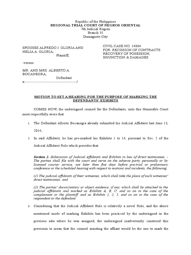Motion to Mark Defendants' Exhibits | PDF | Affidavit | Lawsuit