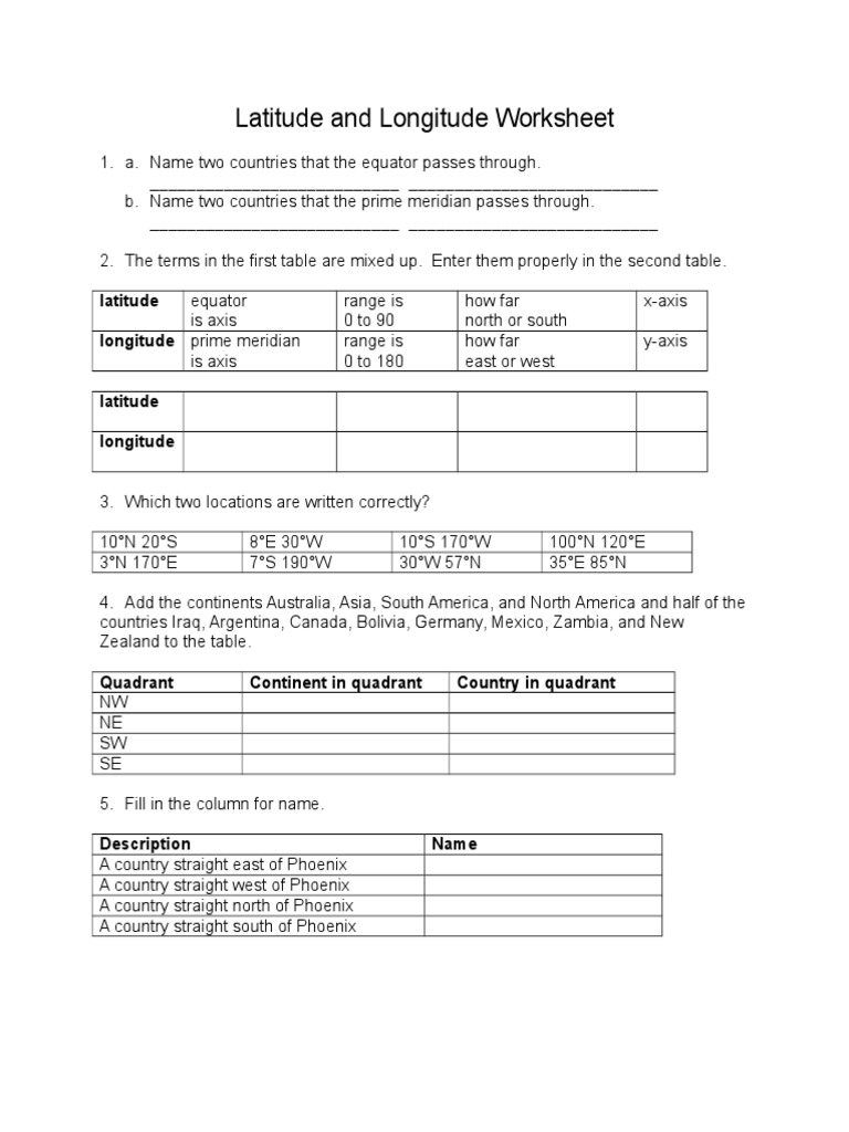 Longitude And Latitude Worksheet Latitude Longitude Latitude And