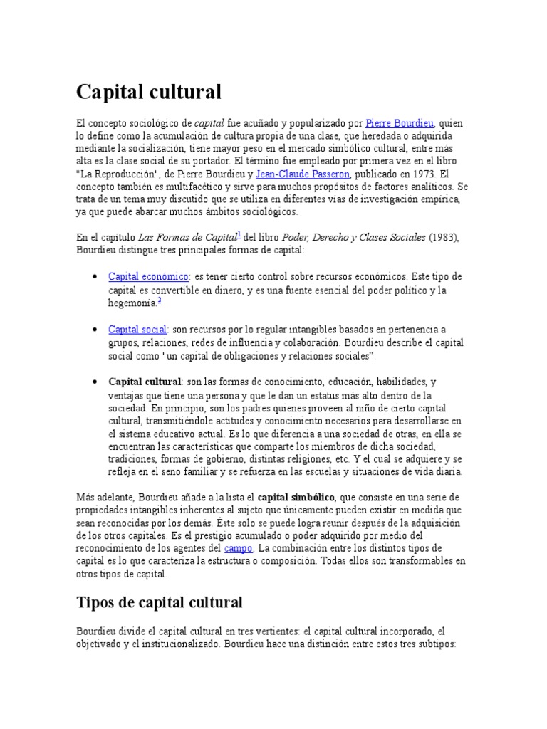 Capital Cultural | PDF | Educación avanzada | Sociología