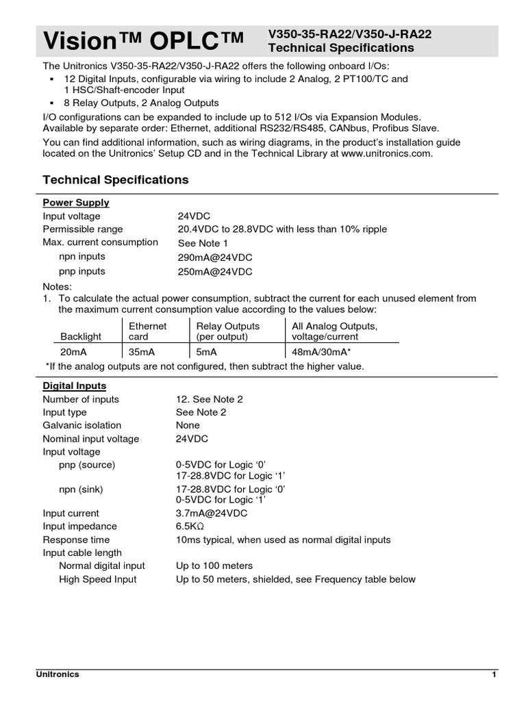 Vision™ OPLC™: V350-35-RA22/V350-J-RA22 Technical Specifications | PDF ...