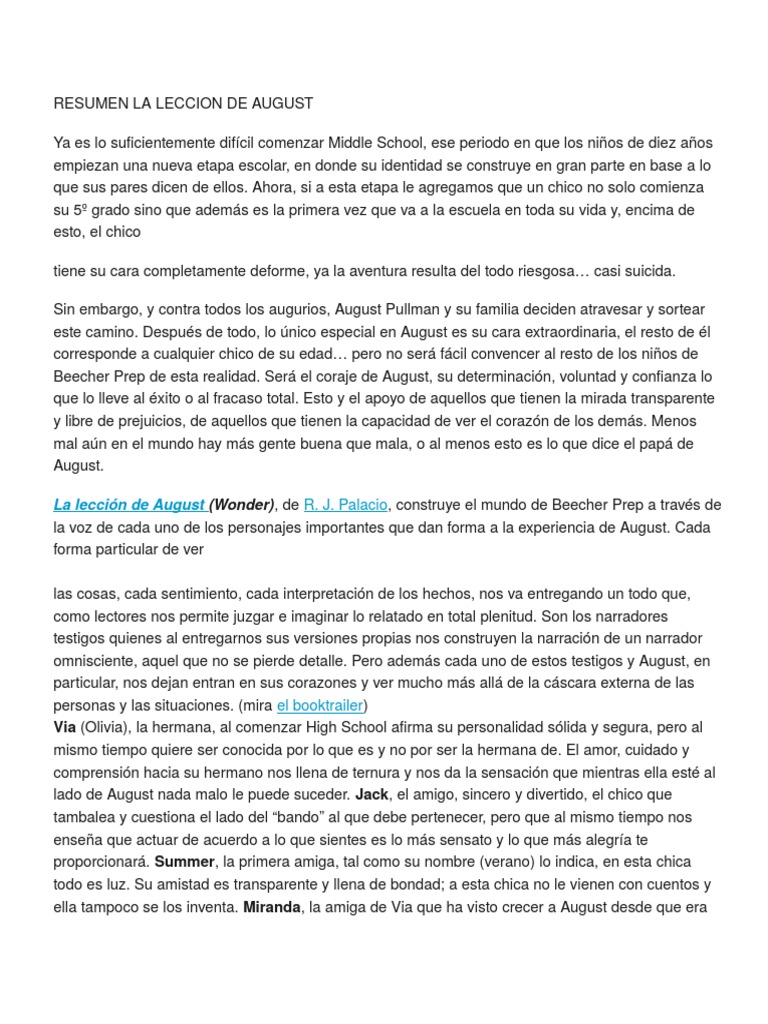 Resumen La Leccion de August 1 | PDF | Narrativa | Amor