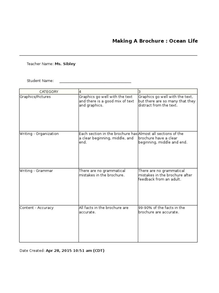 Ocean Life Rubric | PDF