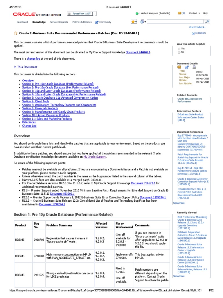 Performance Patches During Upgrade | PDF | Oracle Database | Database Index