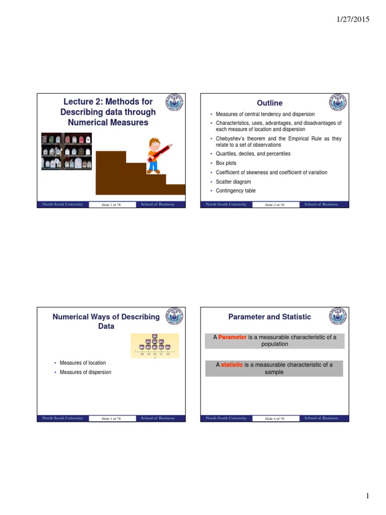 Lecture 2: Methods For Describing Data Through Numerical Measures | PDF ...