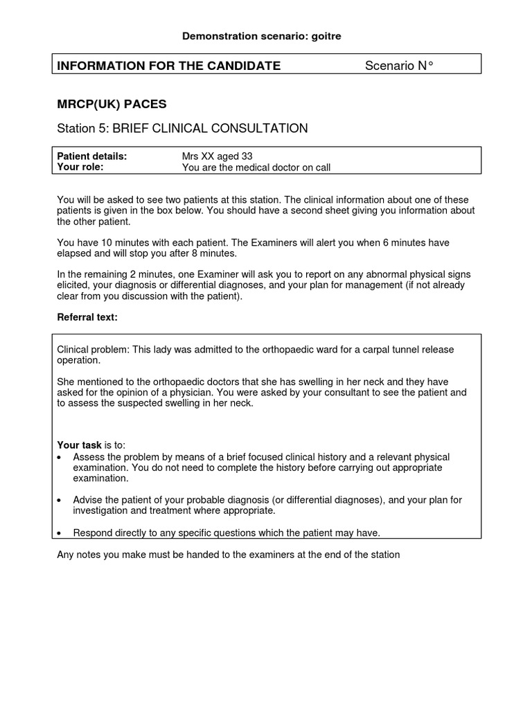 S5 Sample Scenario 2 MRCP Paces | PDF | Thyroid | Differential Diagnosis