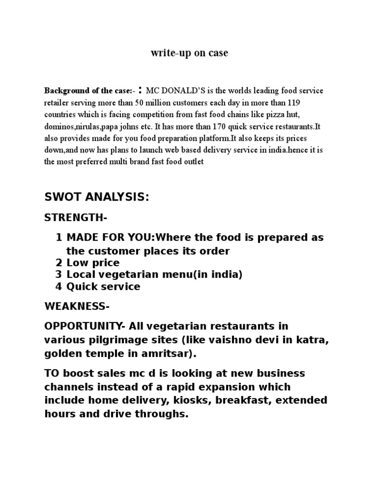 Revised Write Up | PDF | Mc Donald's | Fast Food Restaurants