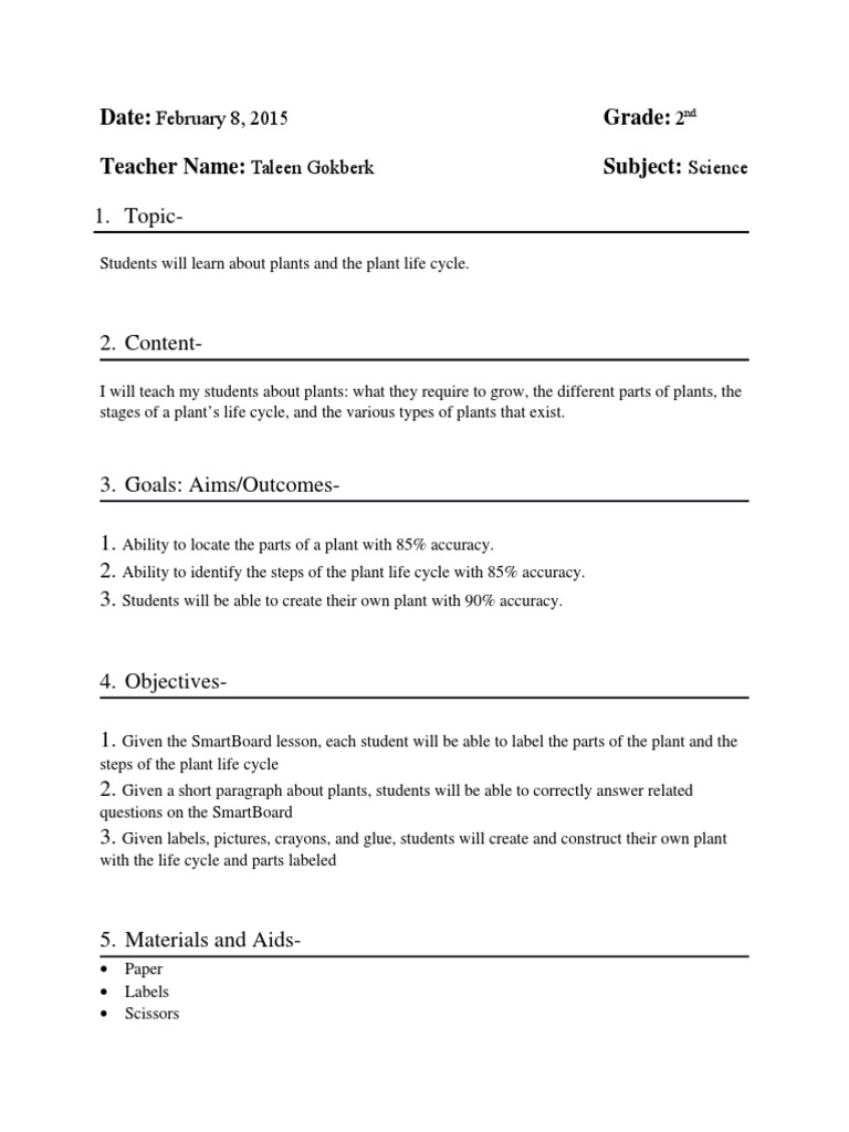 Plant Lesson Plan | PDF | Science & Mathematics