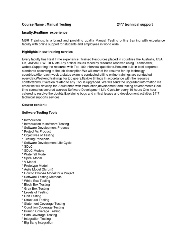 Manual Testing Online Course Guide Pdf Software Testing Software