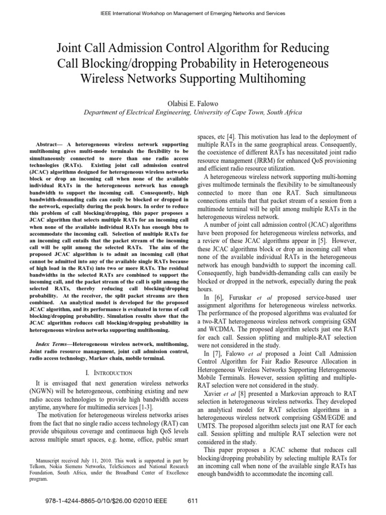 Joint Call Admission Control Algorithm For Reducing Call Blocking/dropping Probability in ...