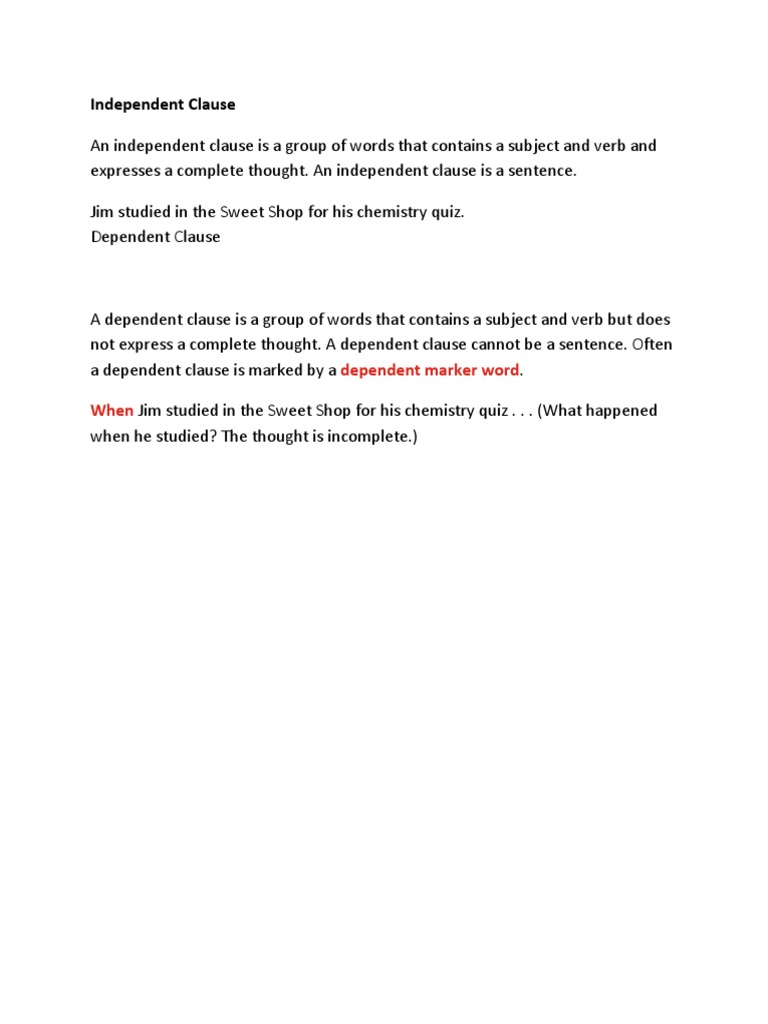 Independent vs Dependent Clauses Explained | PDF