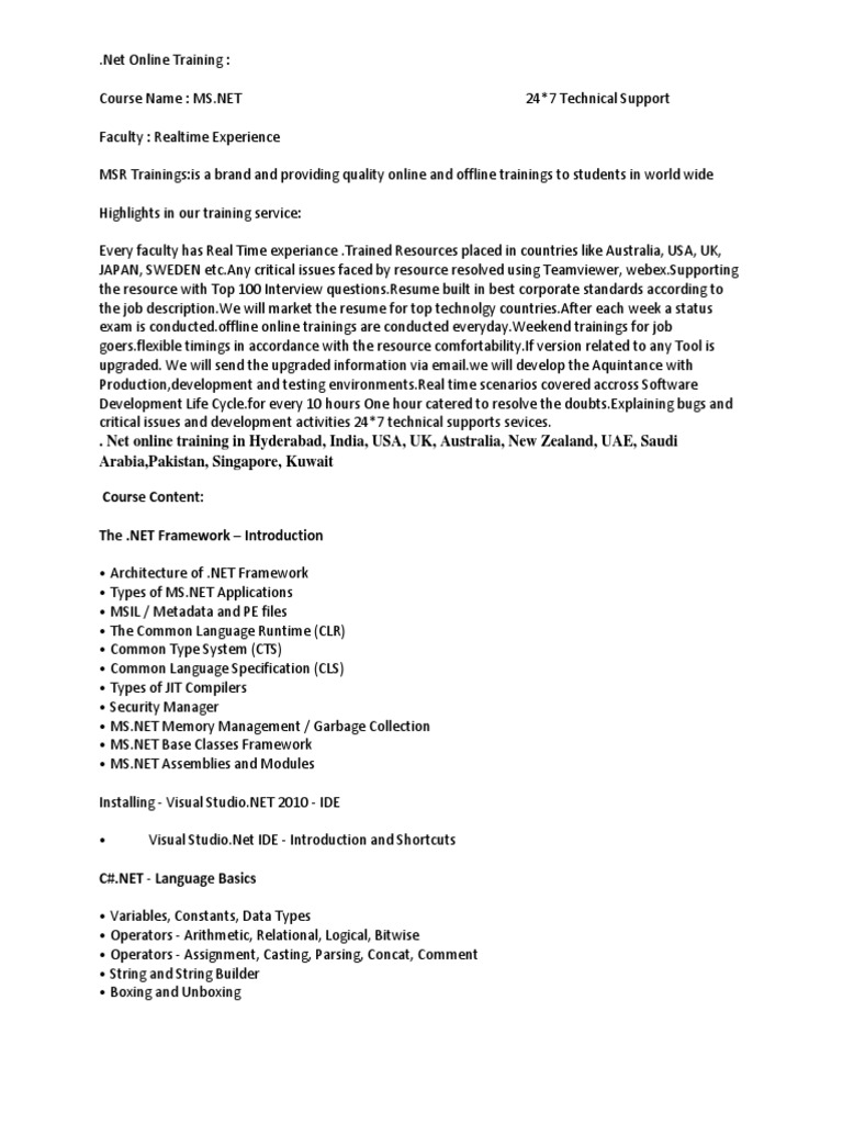 Dotnet Online Training Pdf Class Computer Programming Method Computer Programming