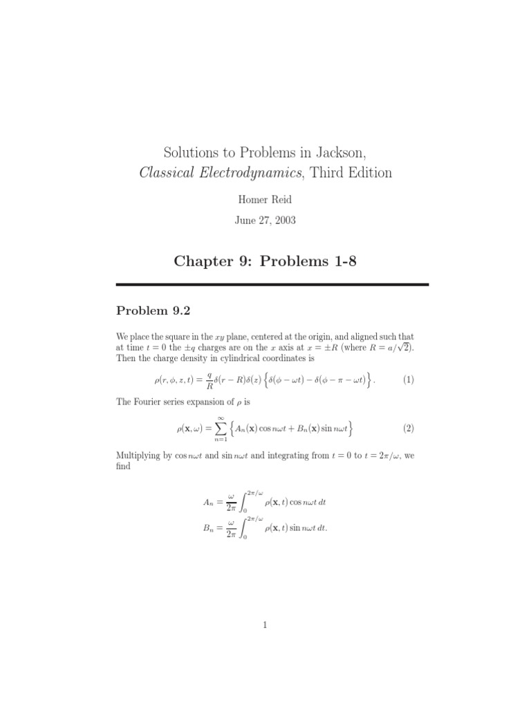 Solutions To Problems in Jackson, Classical Electrodynamics, Third Edition | PDF | Trigonometric ...